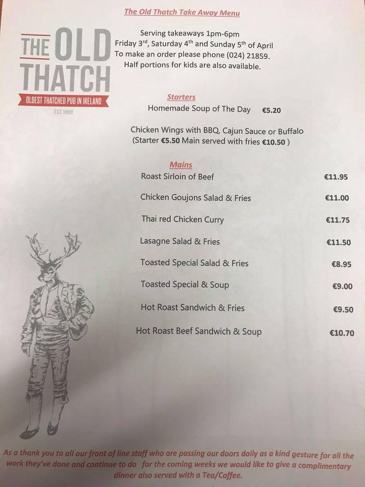 Menu at The Old Thatch Bar & Restaurant, Killeagh