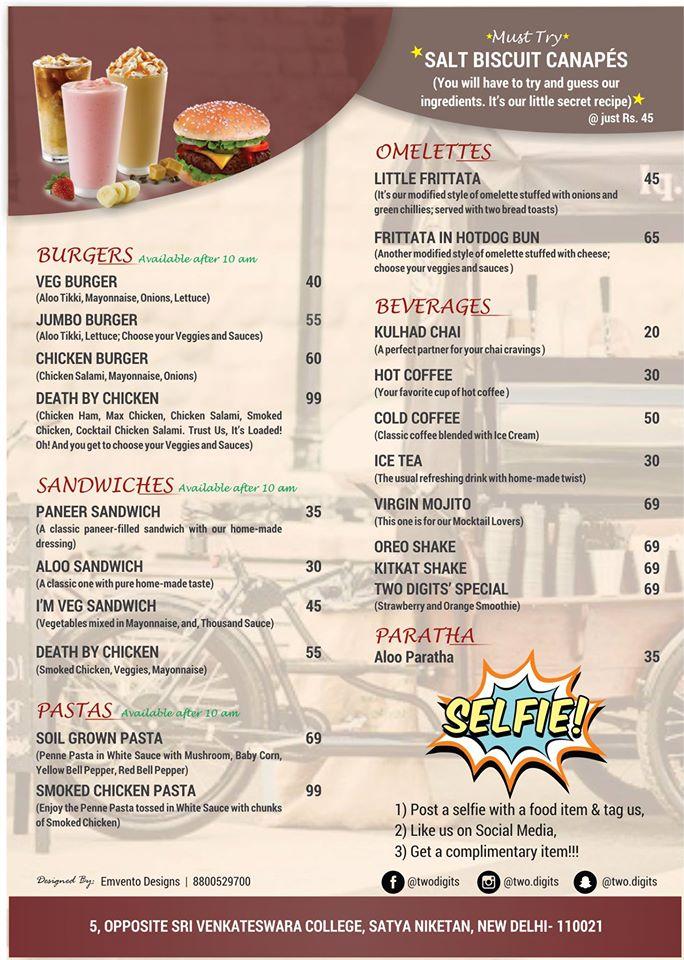 Menu at Two Digits, Noida