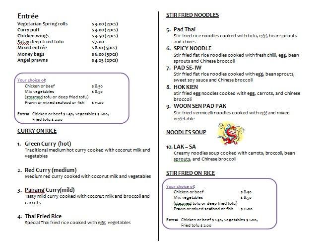 Menu at Yummy Thai at Morisset fast food, Morisset