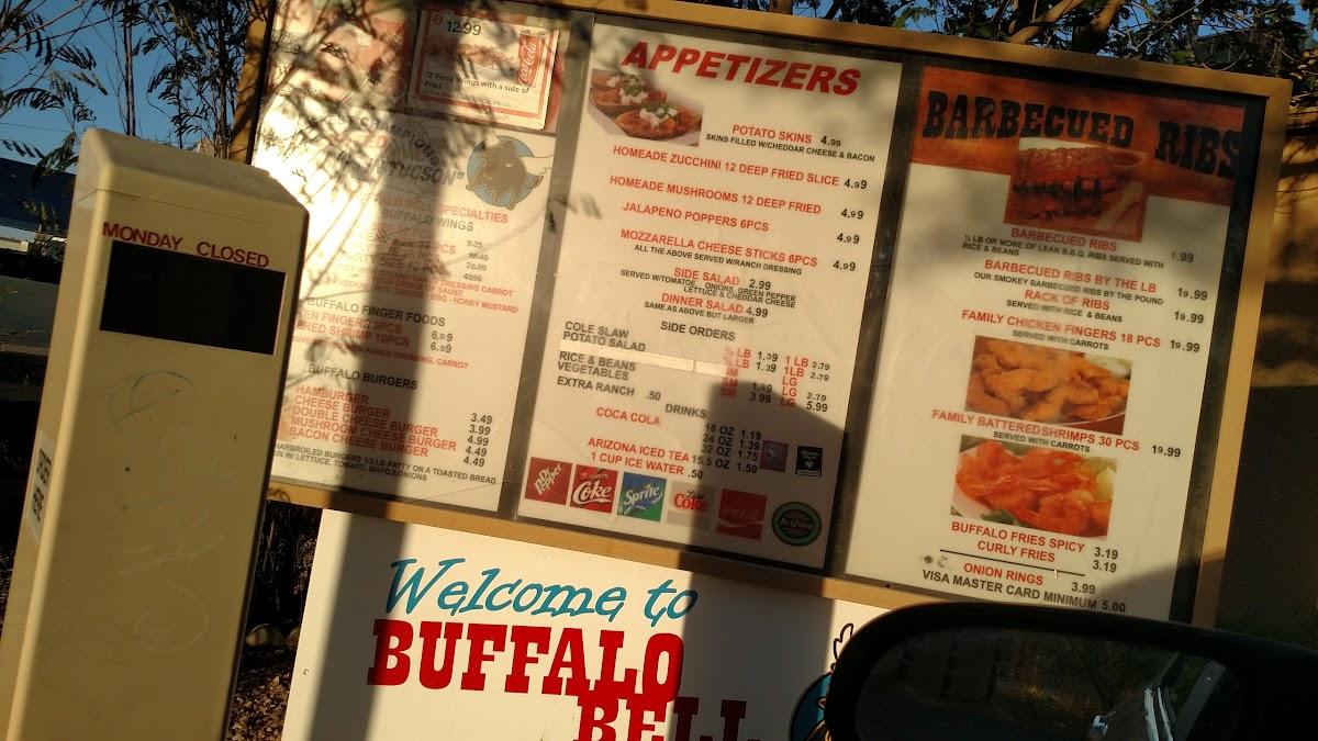 Menu at Buffalo Bell restaurant, Tucson