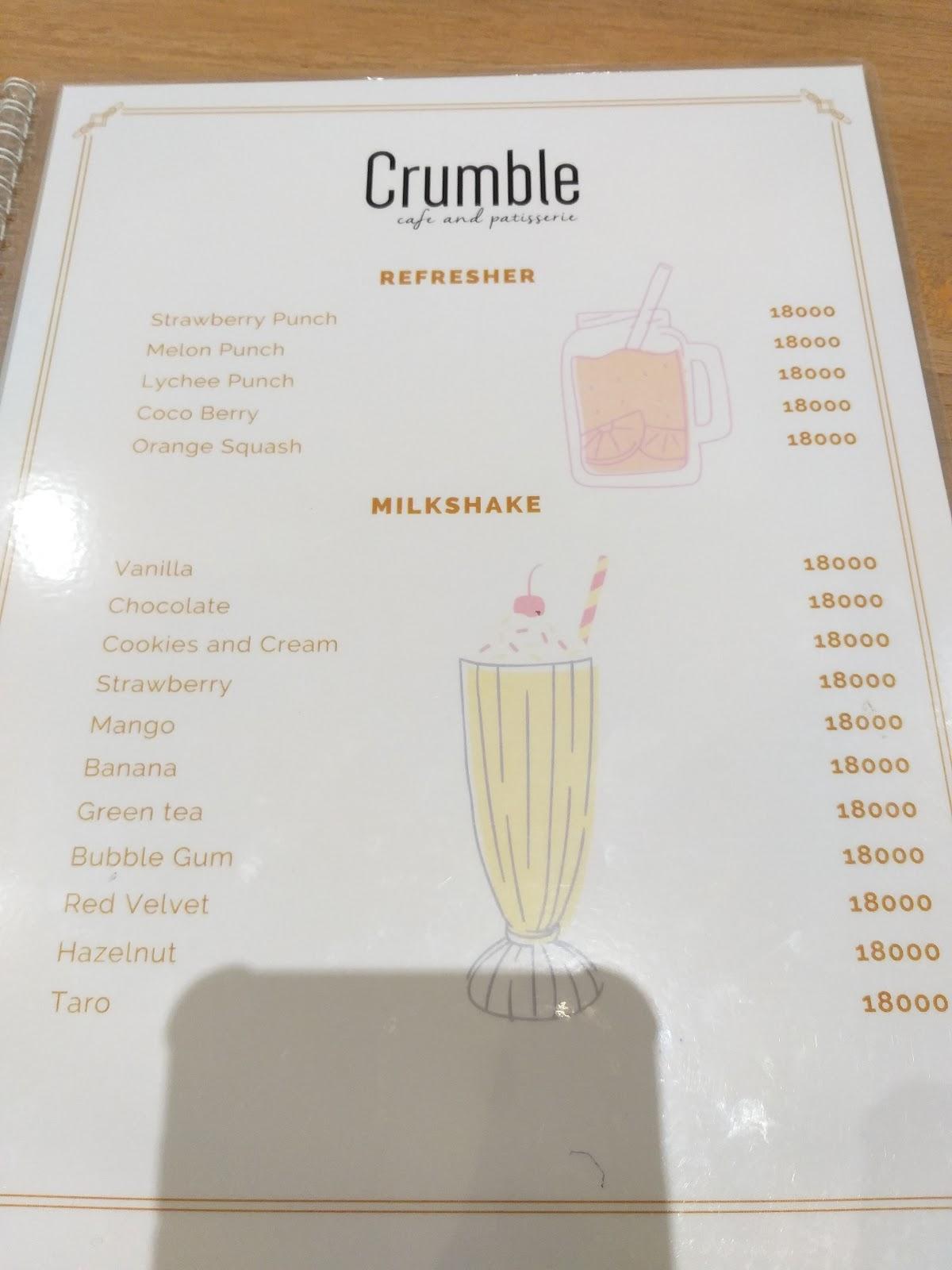 Menu at Crumble Cafe and Patisserie, Jember