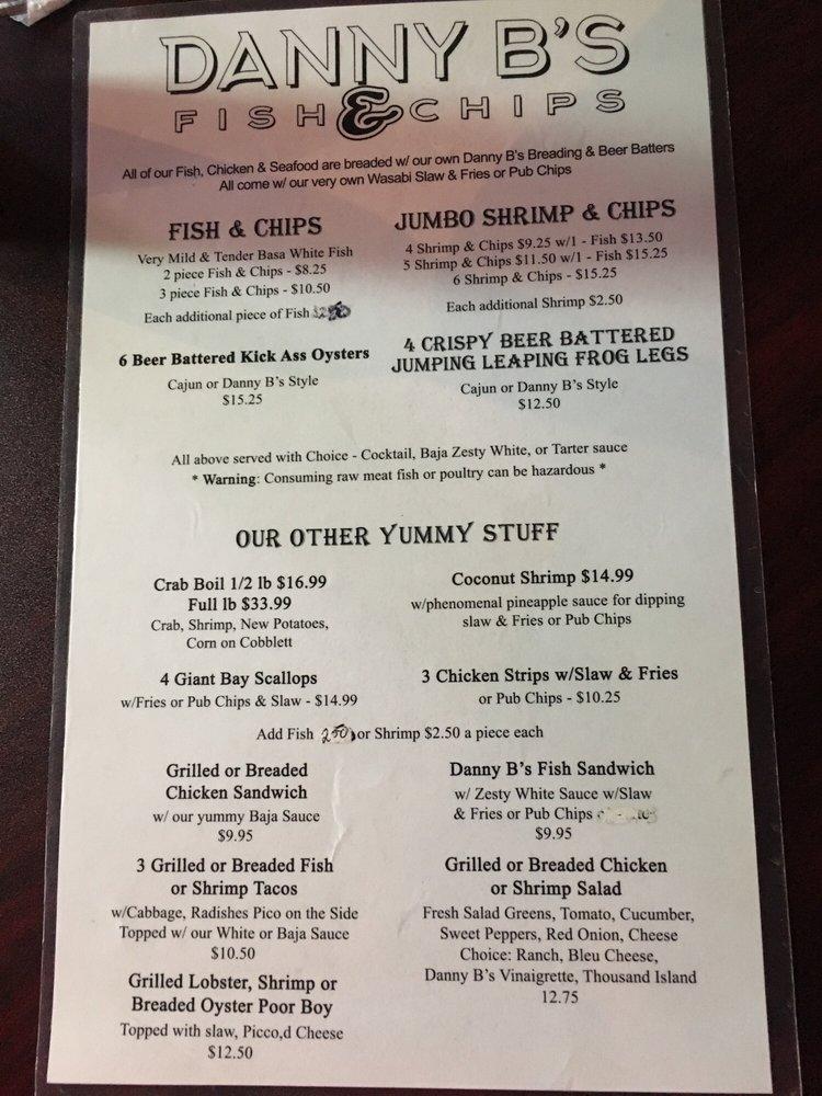 Menu at Danny B's Fish and Chips restaurant, Chino Valley