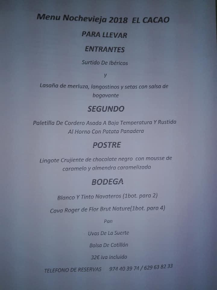 Menu at El Cacao restaurant, Monzón