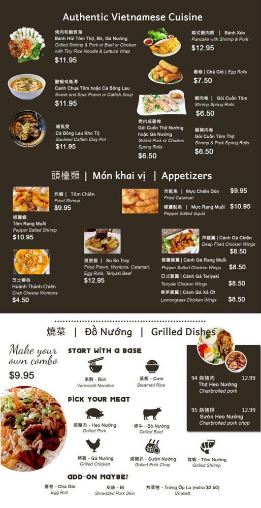 Menu at Phở Xe Lua restaurant, Sacramento