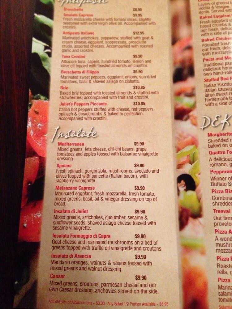 Menu at Romeo & Juliet's cafe, Tonawanda