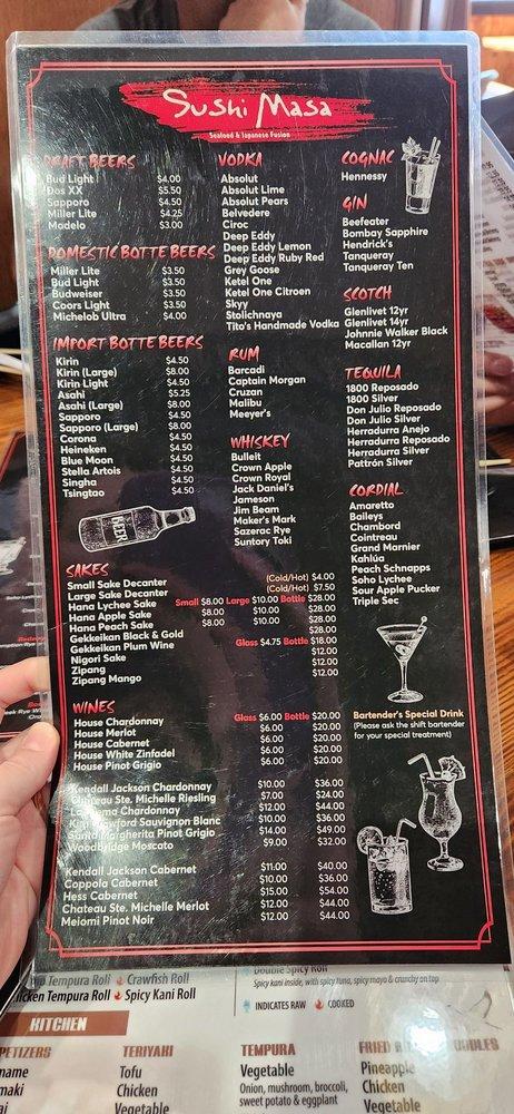 Menu at Sushi Masa restaurant, Spring