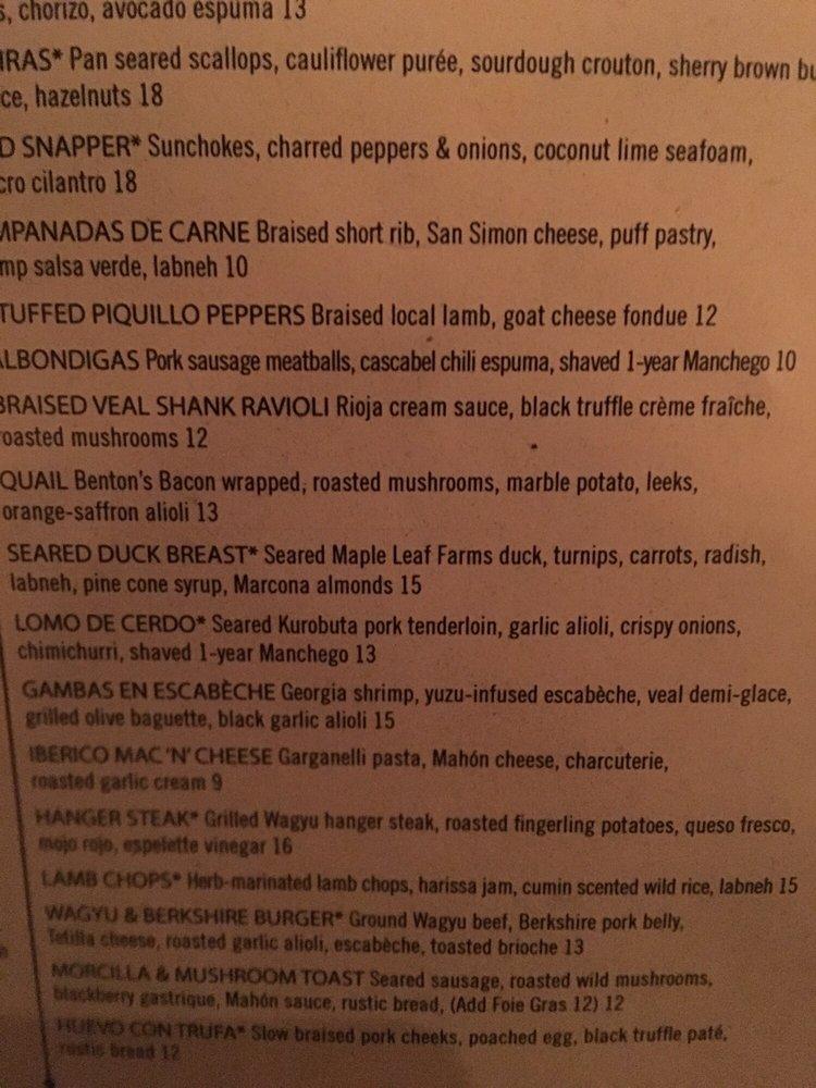 Menu at The Iberian Pig restaurant, Decatur, 121 Sycamore St