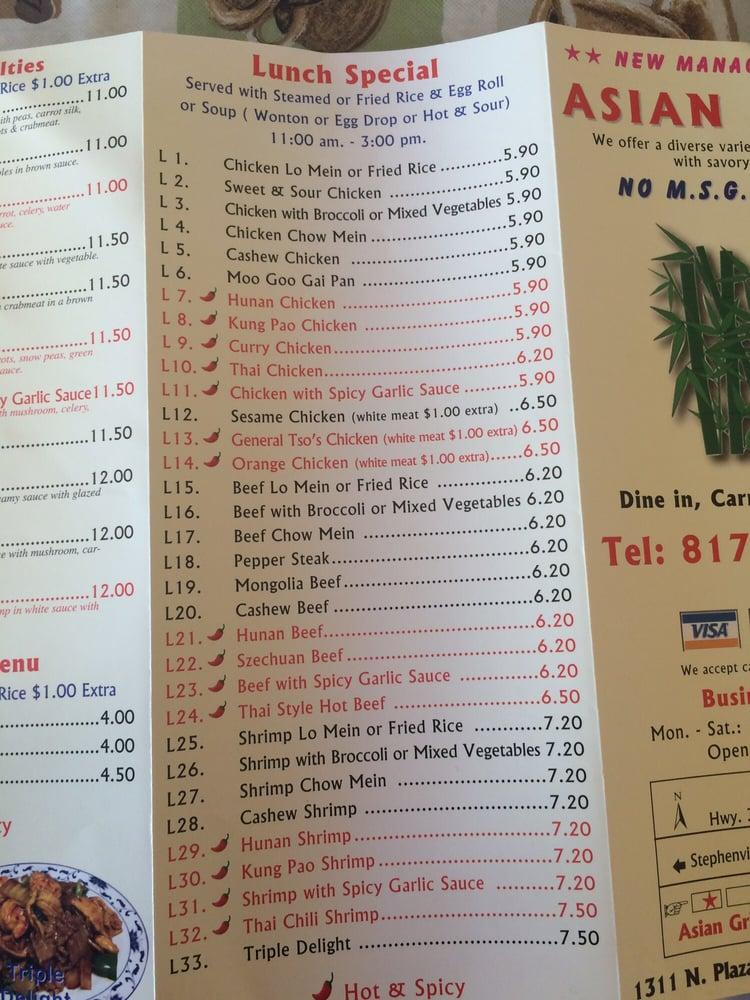 Menu at Asian Grill restaurant, Granbury