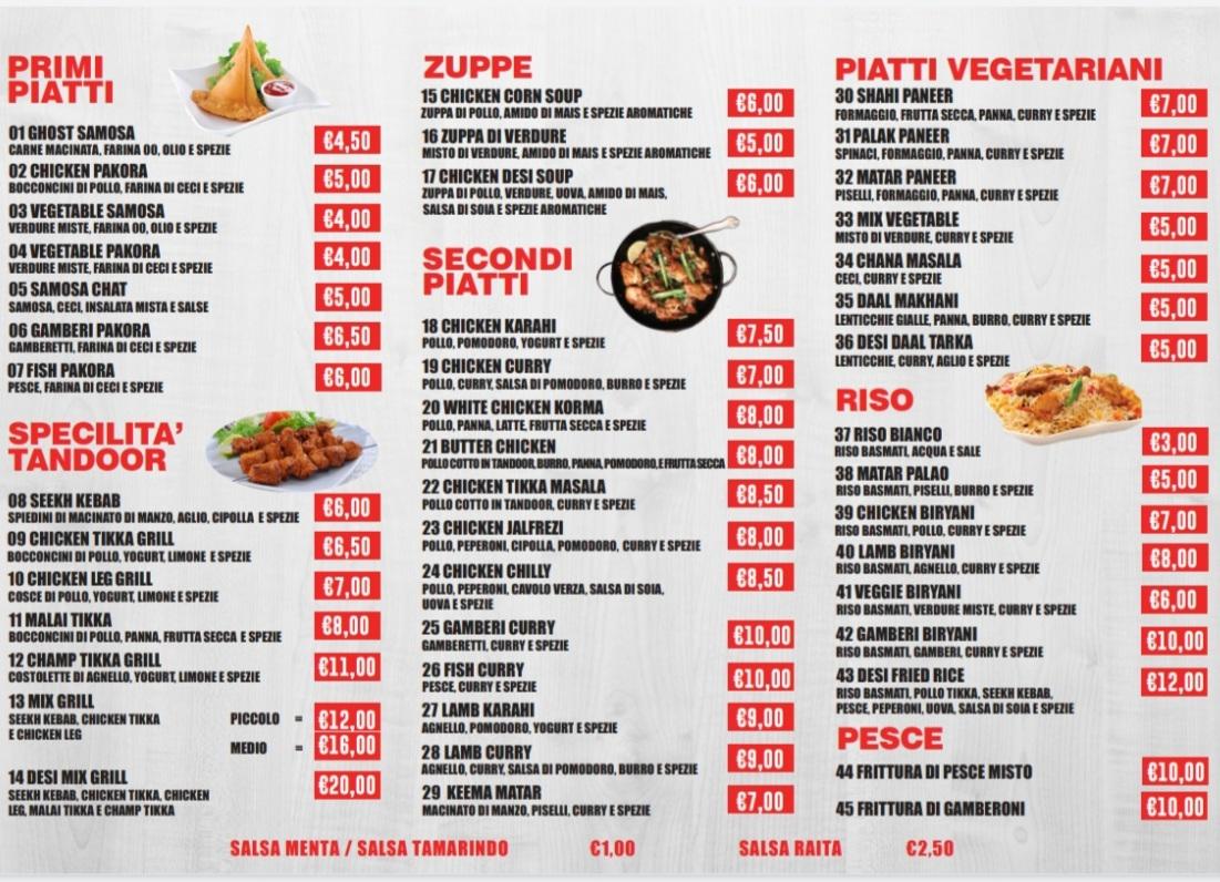 Menu at Desi Mirch Masala restaurant, Verona