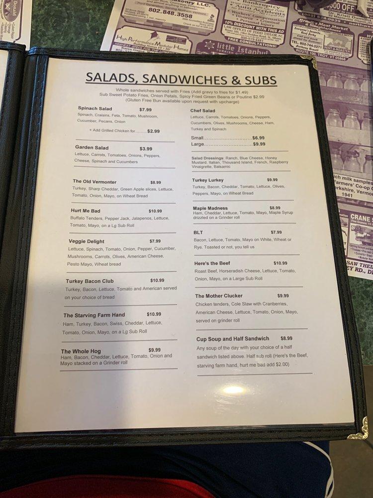 Menu at Erica's American Diner restaurant, Fairfax