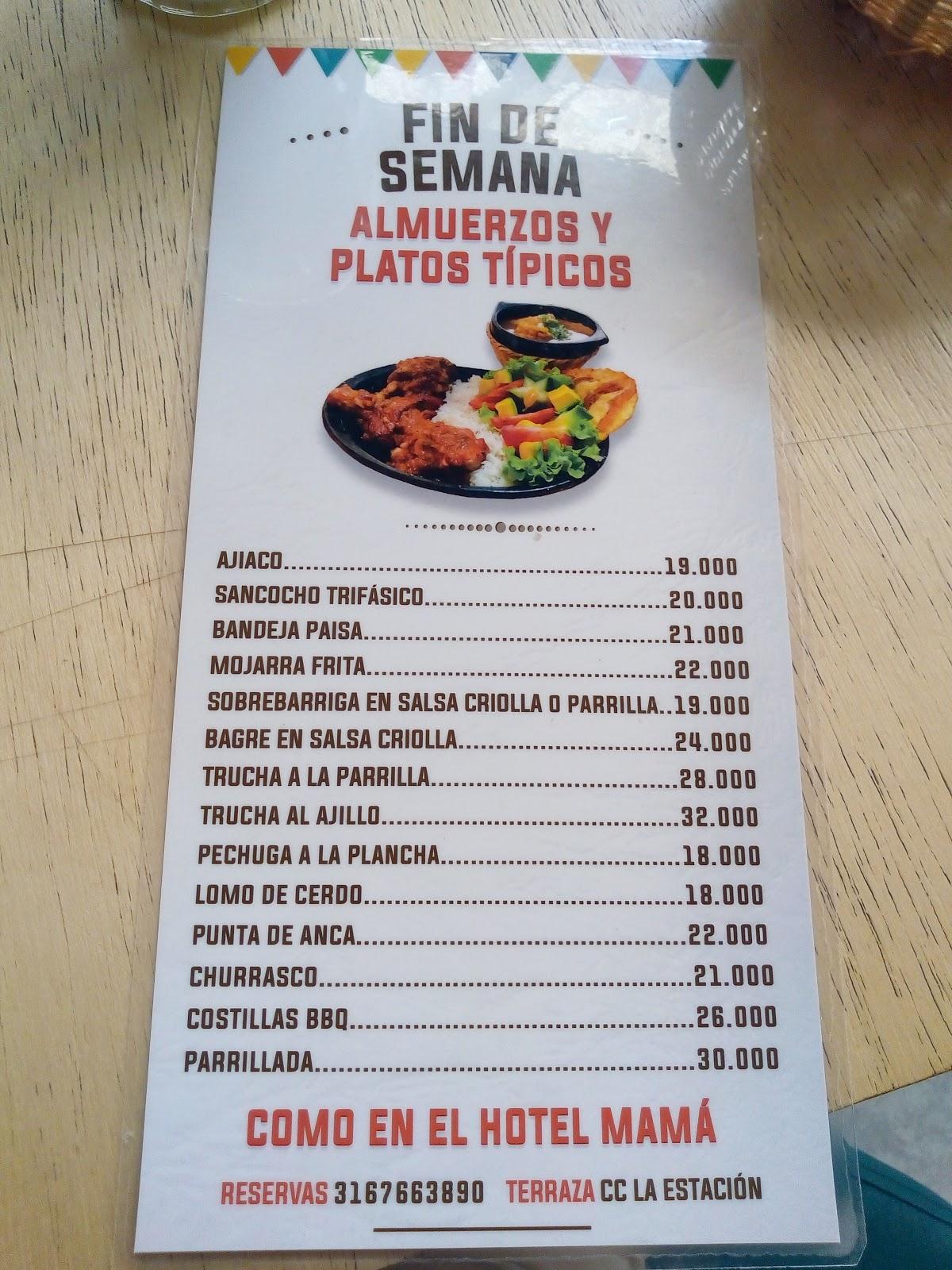 Menu at Fonda Ave Maria restaurant, Ibagué