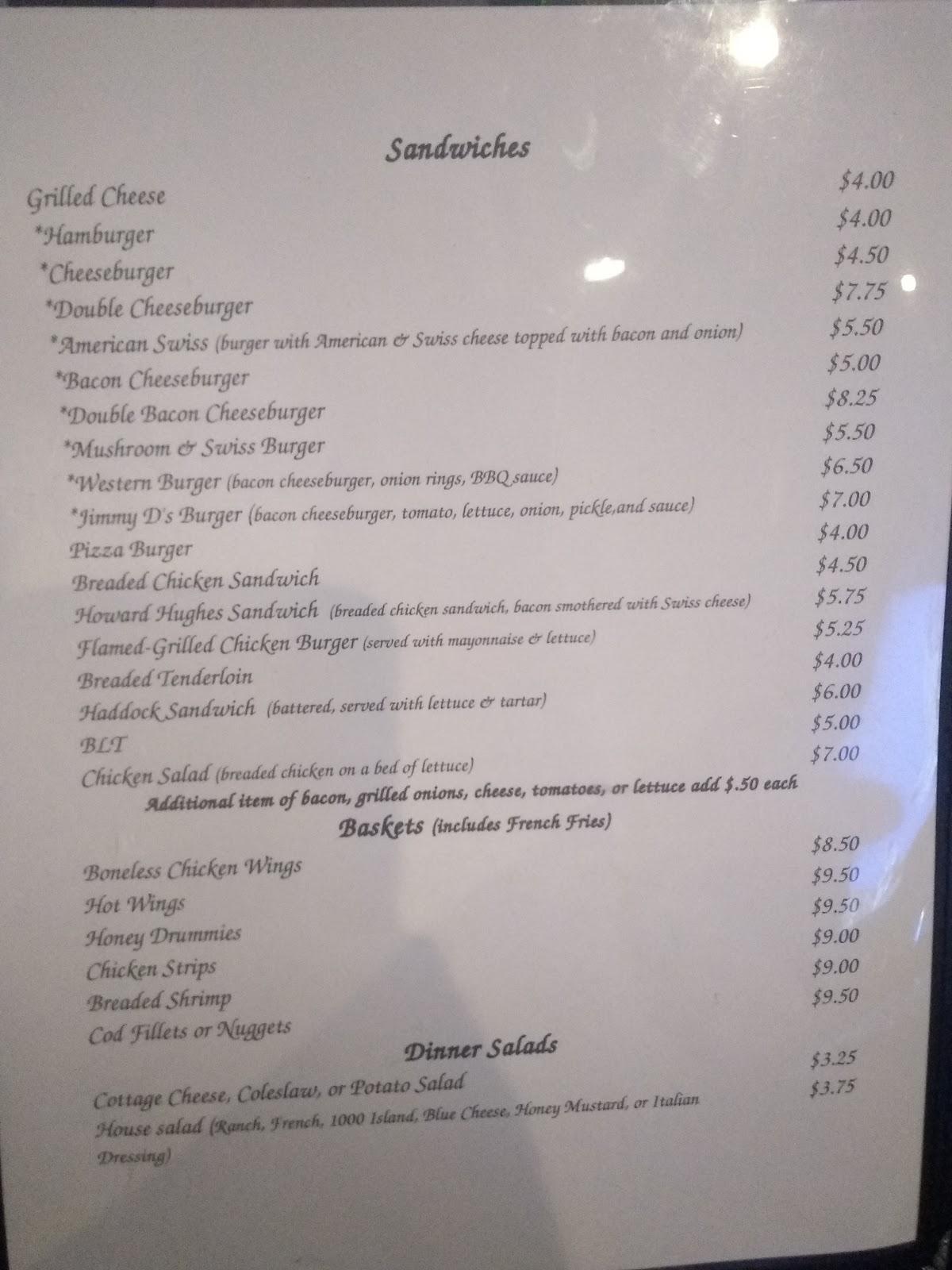 Menu at Jimmy D's pub & bar, Hawkeye