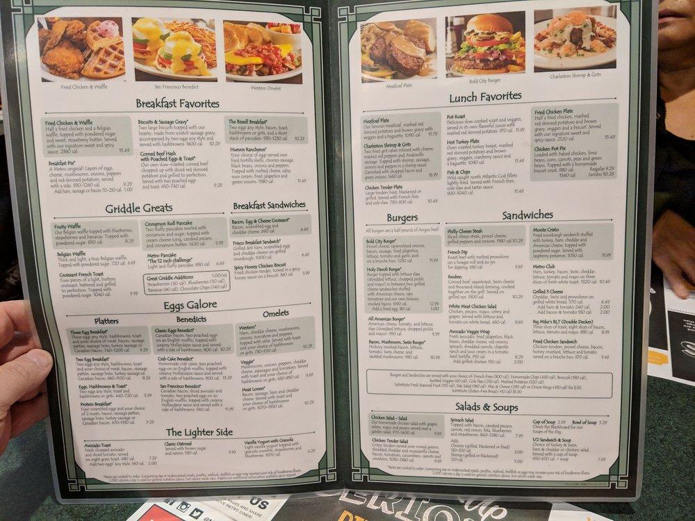 Menu at Metro Diner restaurant, Chesapeake