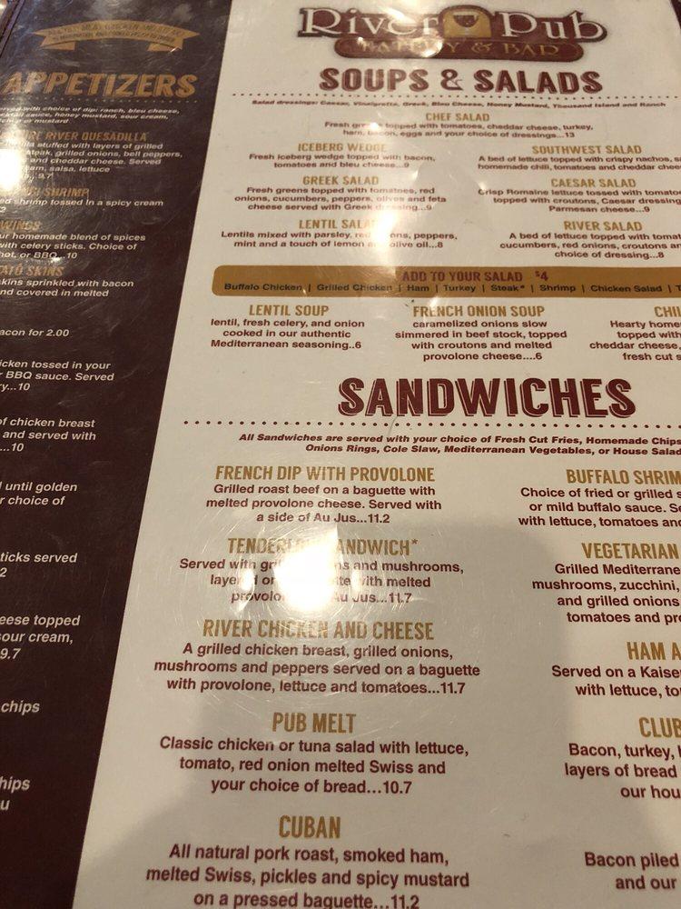 Menu at River Pub, Raleigh