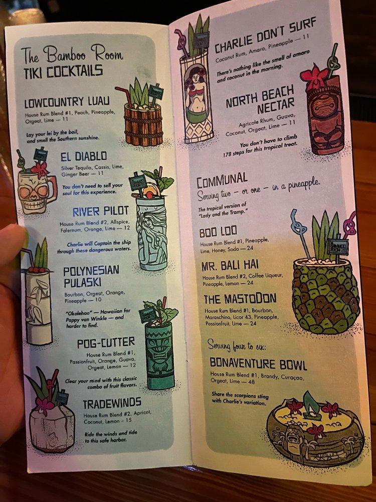 Menu at The Bamboo Room Tiki Bar, Savannah