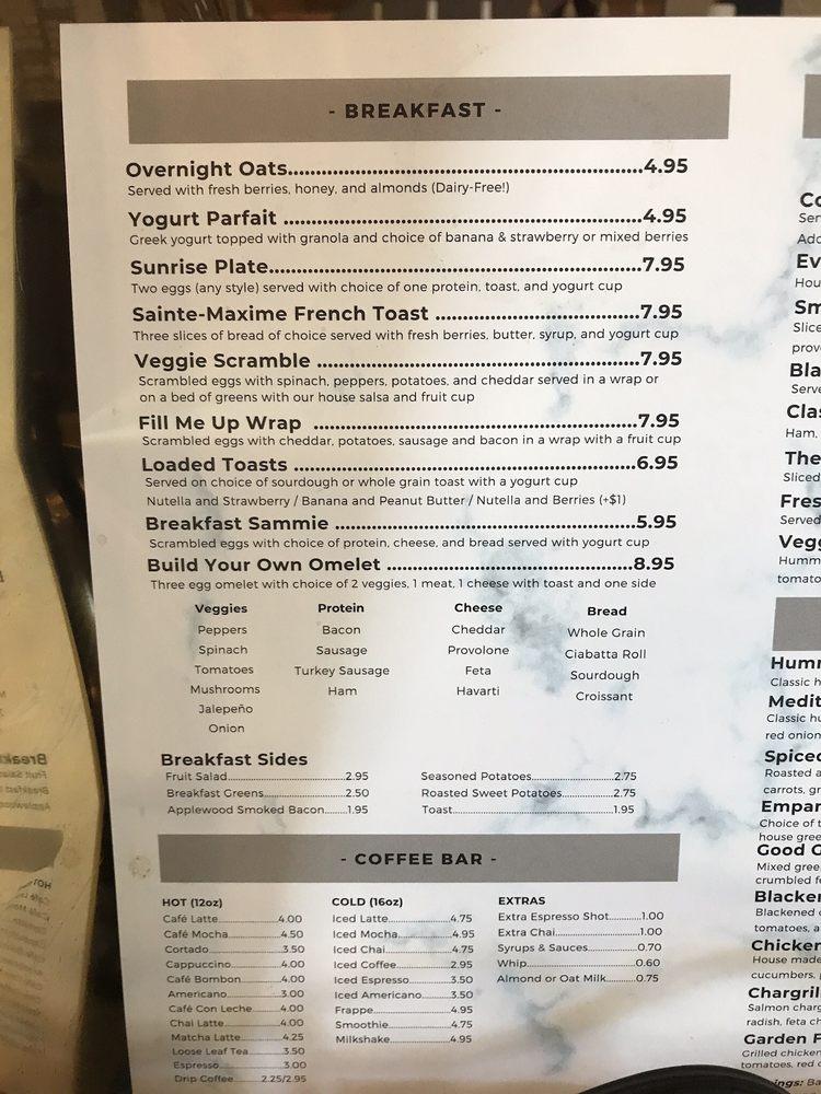 Menu at The Collective Cafe, Matthews