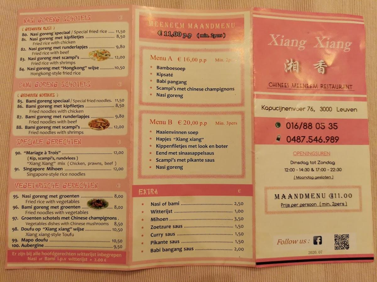 Menu at Xiang Xiang, Leuven