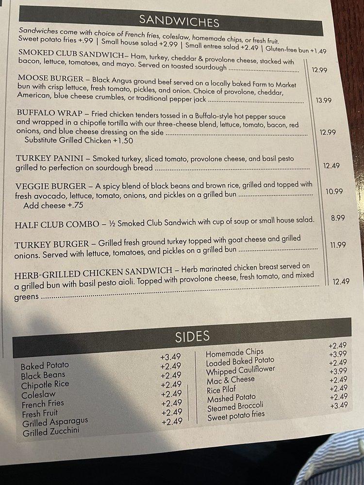 Menu at Blue Moose restaurant, Topeka