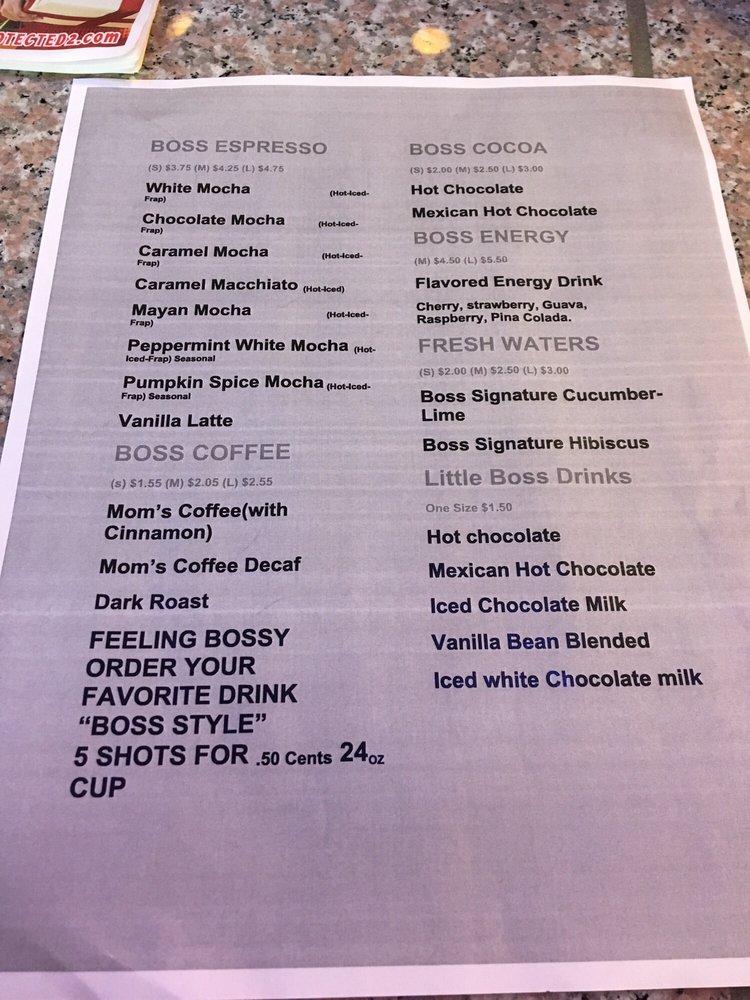Menu at Boss Cafe, Woodland