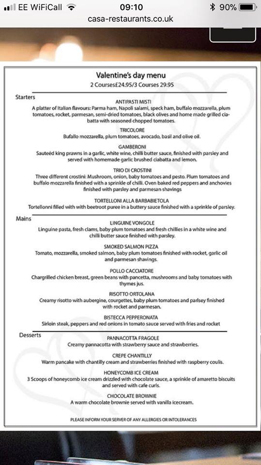 Menu at Casa la Cucina Italiana (Thornbury) restaurant, Thornbury