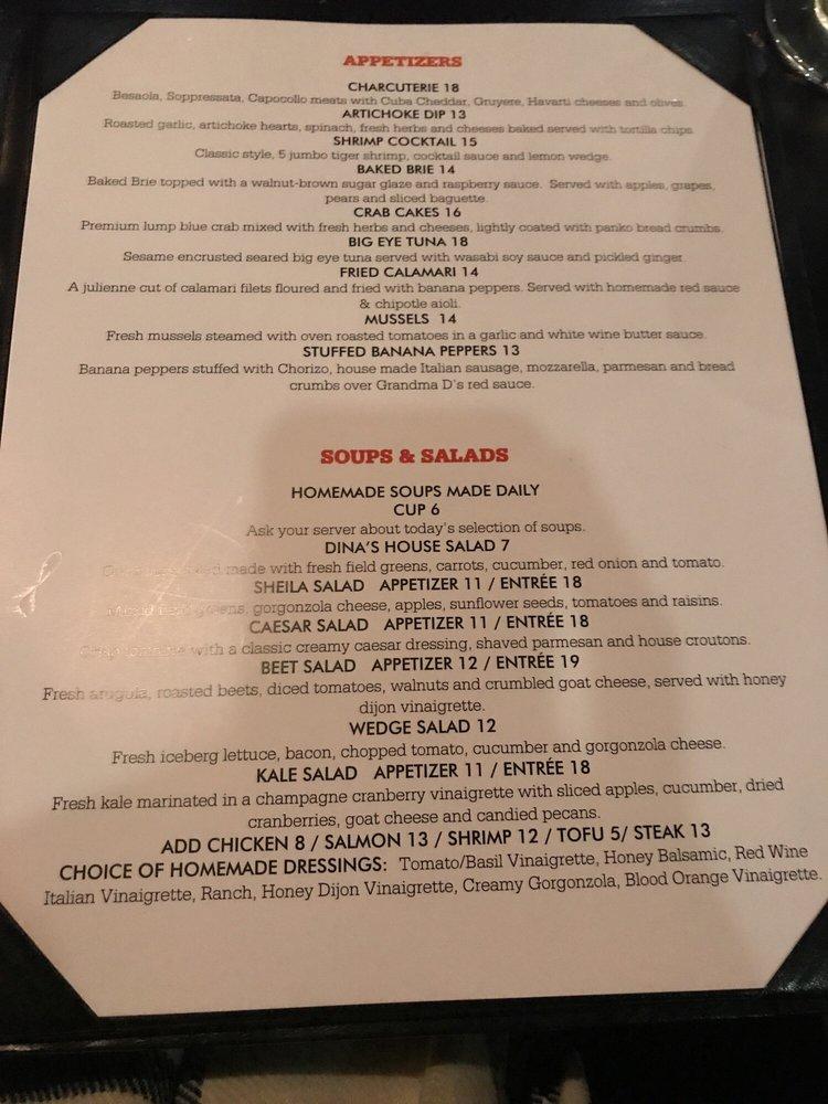 Menu at Dina's restaurant, Ellicottville