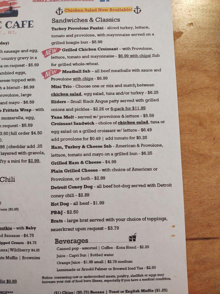 Menu at Dockside Cafe, Harrisville