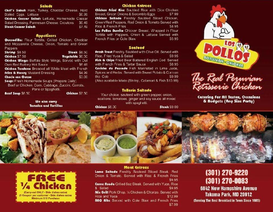 Menu at Los Pollos Restaurant, Takoma Park