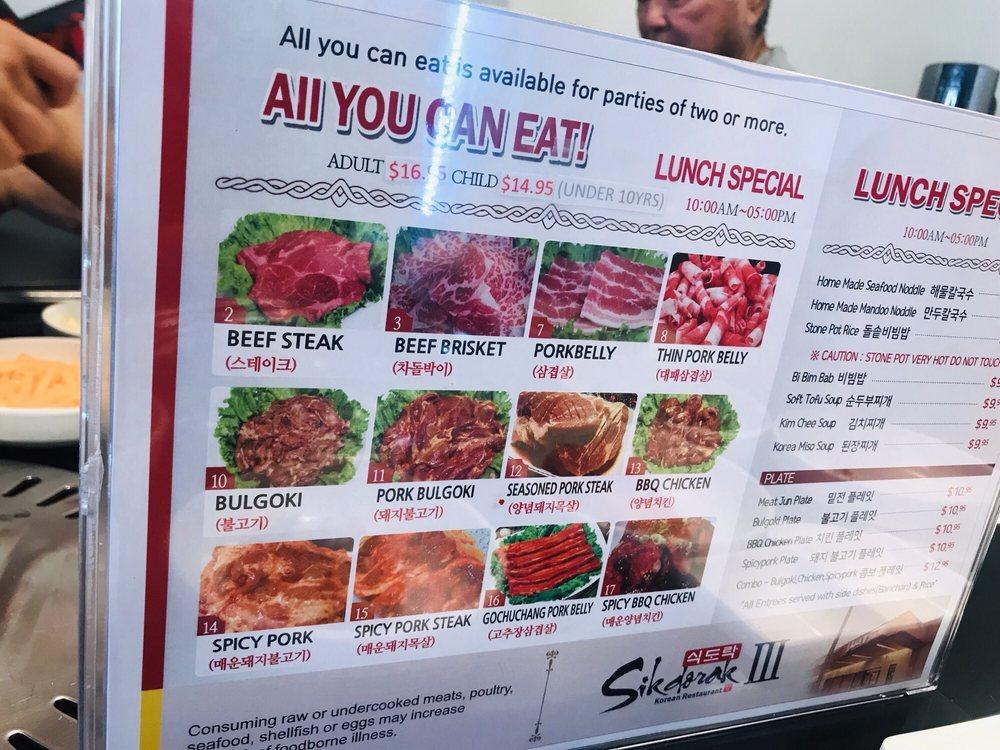 Menu at Sikdorak III restaurant, Aiea