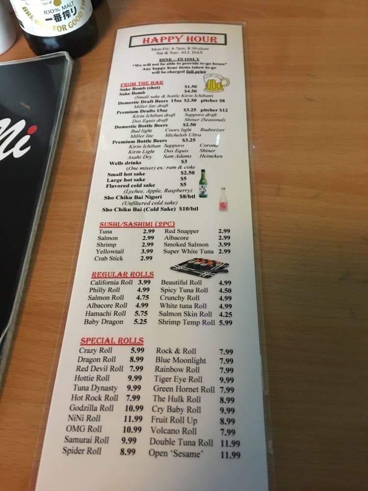 Menu at Sushi NiNi restaurant, Round Rock