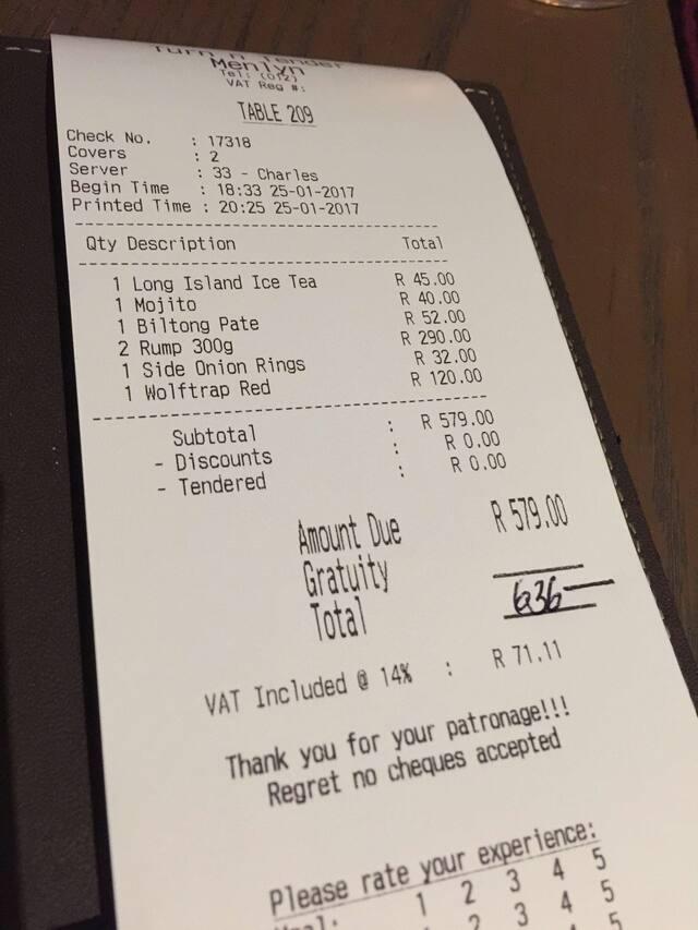 Menu at Turn 'n Tender Steakhouse, Pretoria, Shop 74
