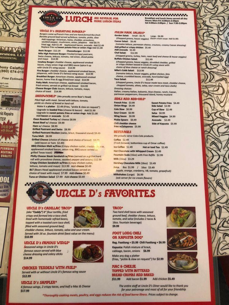 Menu at Uncle D's Diner restaurant, Berlin