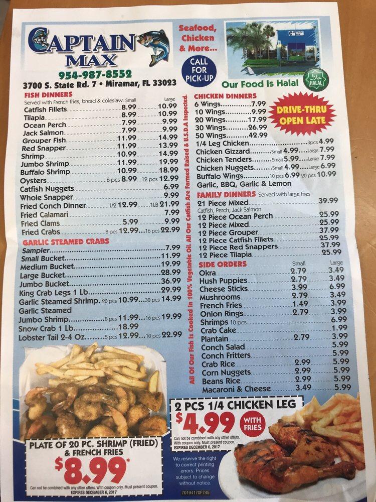 Menu at Captain Max restaurant, Miramar