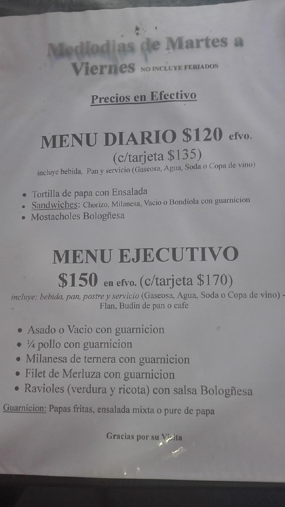 Carta de parrilla El Patio de Mingo, Buenos Aires