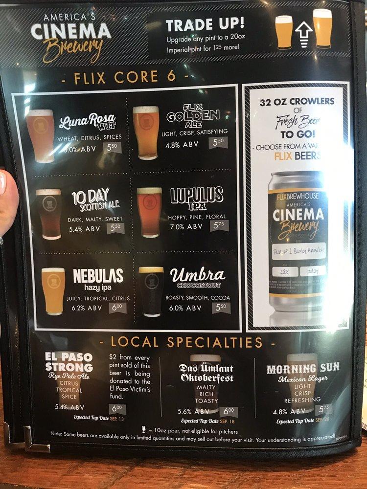 Menu at Flix Brewhouse restaurant, El Paso
