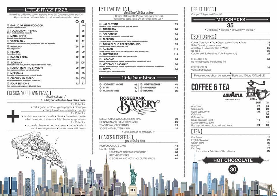 Menu at Beantree restaurant, Johannesburg, The Zone at Rosebank