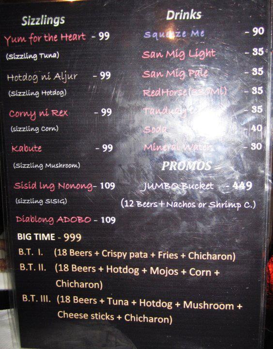 Menu at Ghost Bar & Grill, City of Balanga