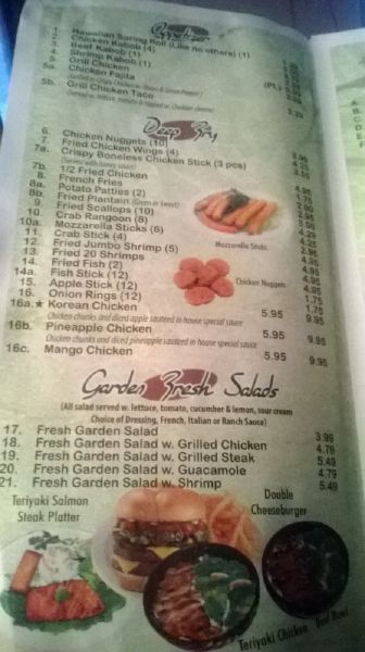 Menu at Golden Village restaurant, New York City