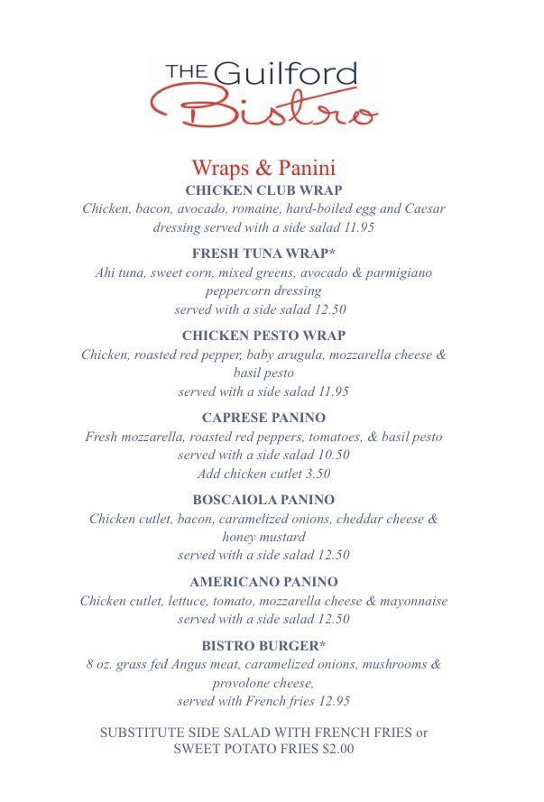Menu at The Guilford Bistro & Grille Cafe, Guilford