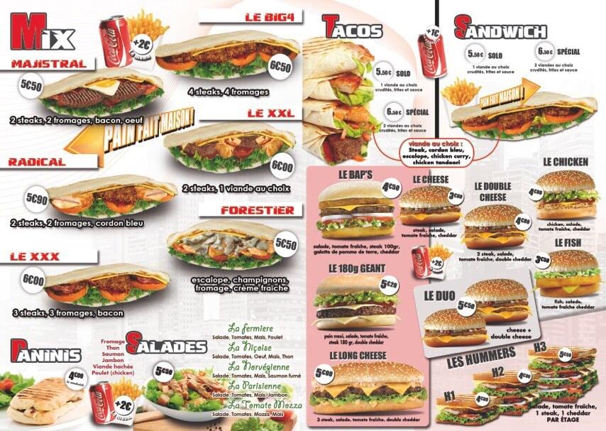 Menu at Hall burger restaurant, Lyon