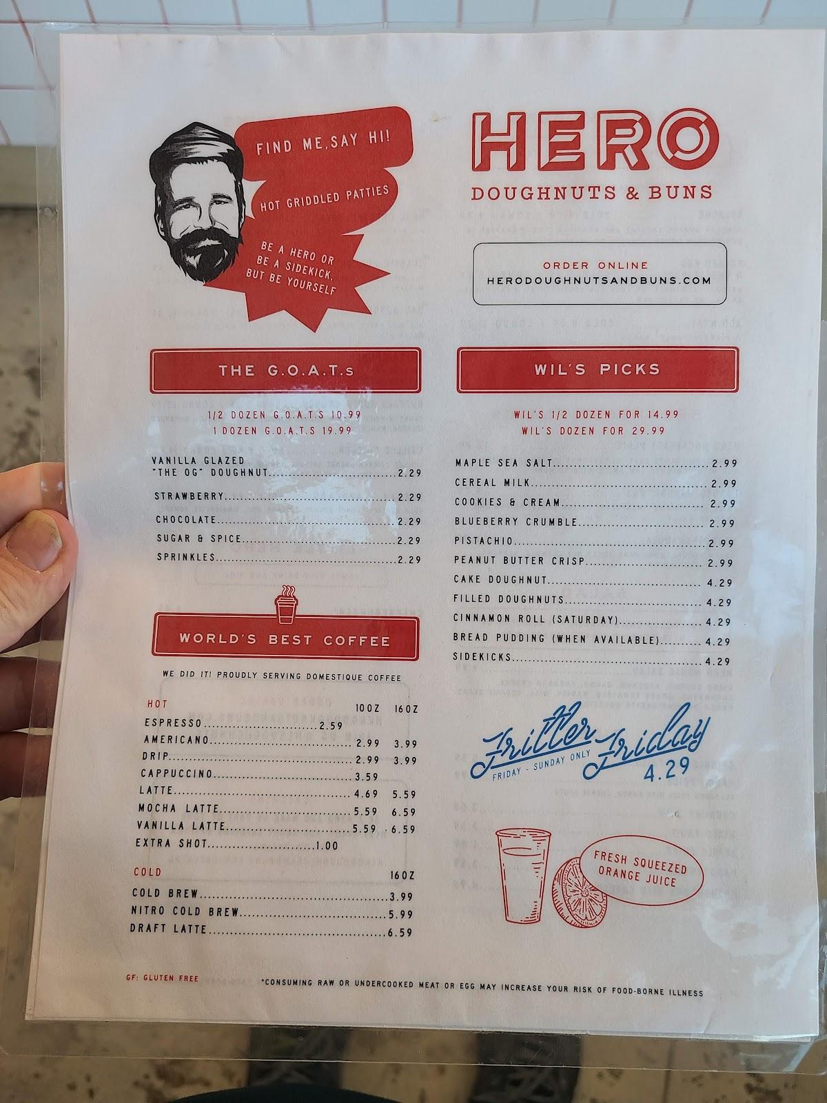 Menu at HERO restaurant, Atlanta