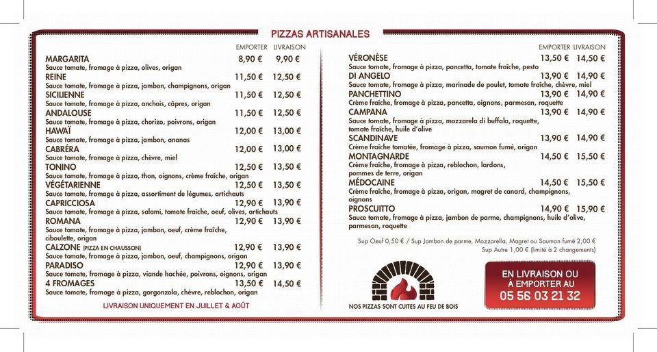 Menu au LA ROMA pizzeria, Lacanau, 11 Pl. du Général de Gaulle