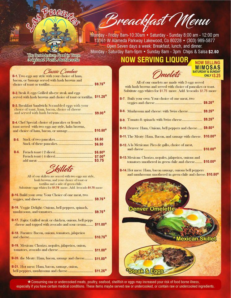 Menu at Las Fuentes Restaurant, Lakewood, W Alameda Pkwy