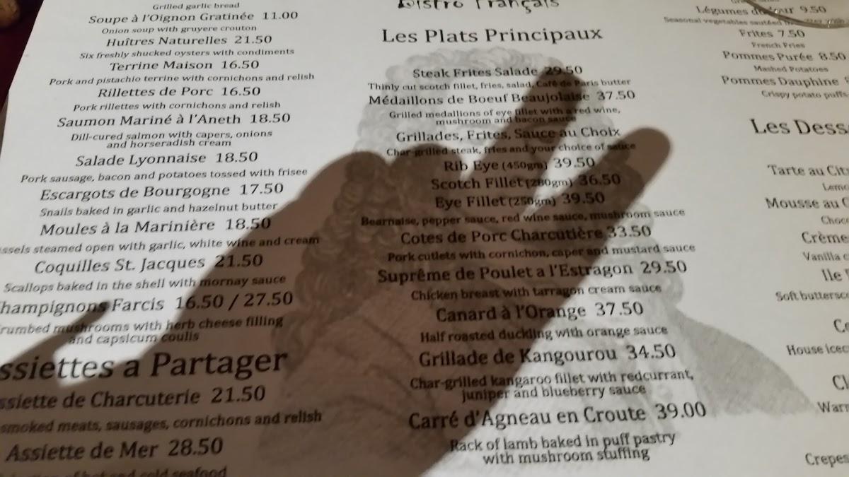 Menu at Le ﻿﻿Voltaire Bistro Francais restaurant, Belgrave