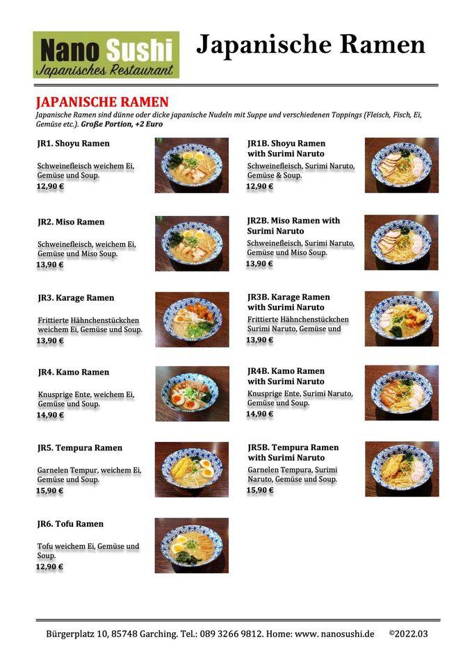 Speisekarte von Nano Sushi- Sushi & Ramen restaurant, Garching bei München