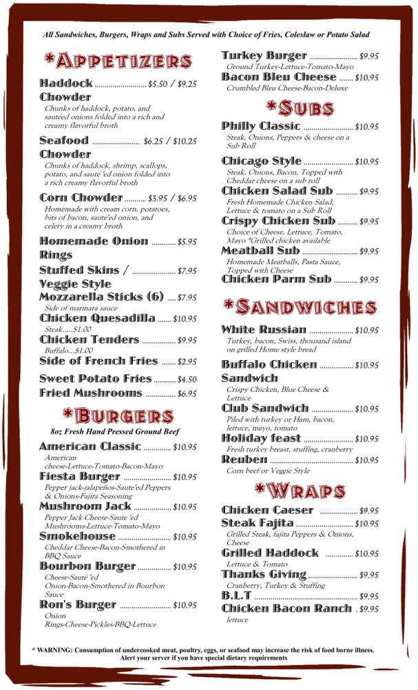 Menu at Rockport Diner restaurant, Rockport, 420 West St