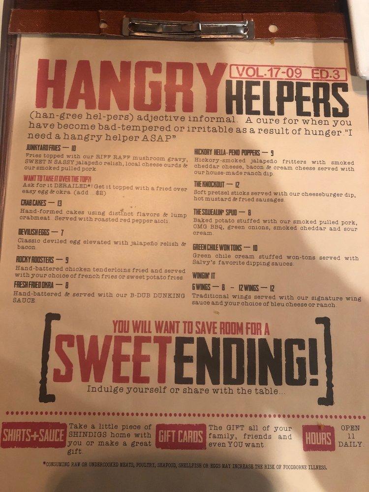 Menu at Shindigs Bar & Grill, Winfield