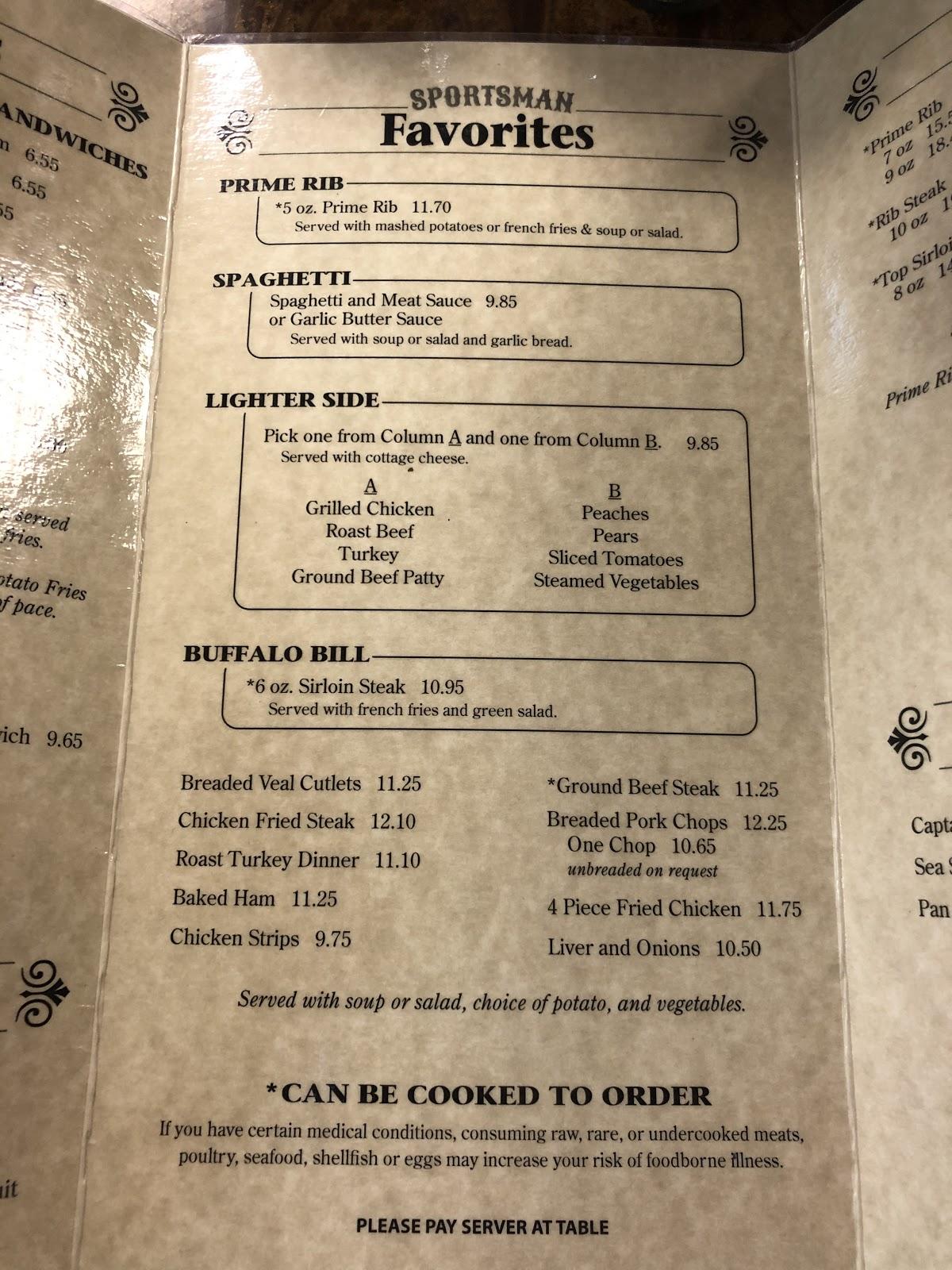 Menu at Sportsman Cafe & Lounge, Spokane