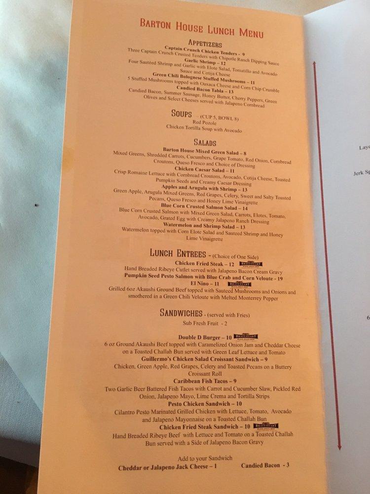 Menu at The Barton House of Salado, Salado