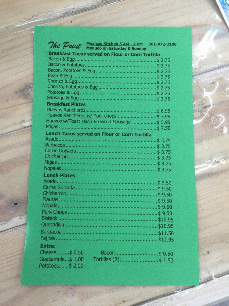 Menu at The Point restaurant, Palacios
