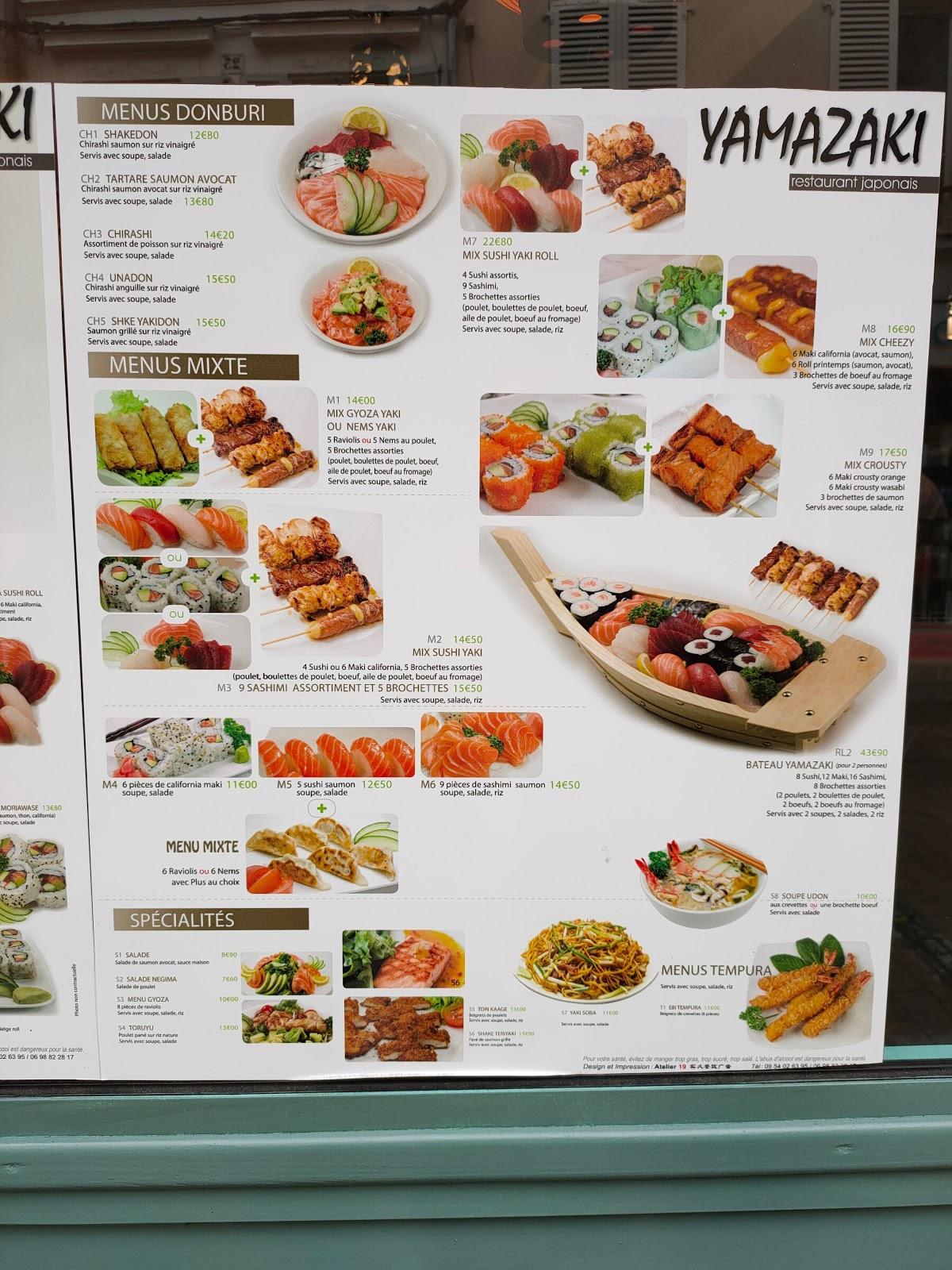 Menu at Yamazaki restaurant, Pontoise